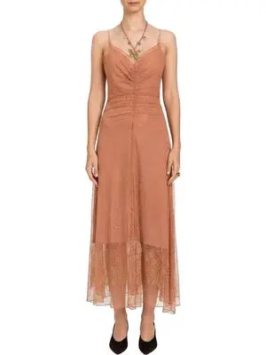 TWINSET Polka Dot Tulle Midi Dress - Brown