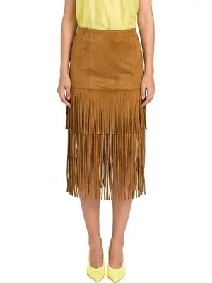TWINSET Fringe Detail Skirt - Brown