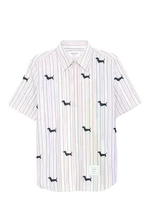 Thom Browne Satin-stitch Striped Shirt - White