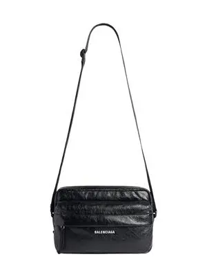 Balenciaga Logo Print Shoulder Bag - Black