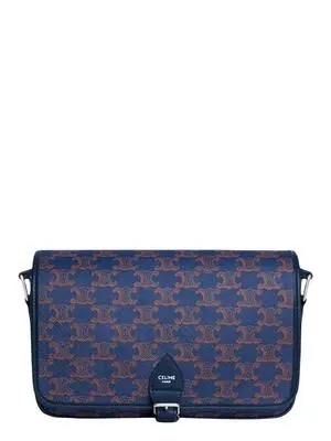Celine Small Folco Messenger In Triomphe Canvas And Calfskin - Blue
