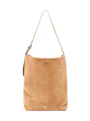 Pinko Lambskin Shoulder Bag With Buckle - Neutrals