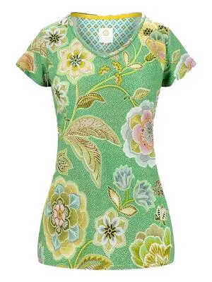 PIP STUDIO Floral-print V-neck T-shirt - Green