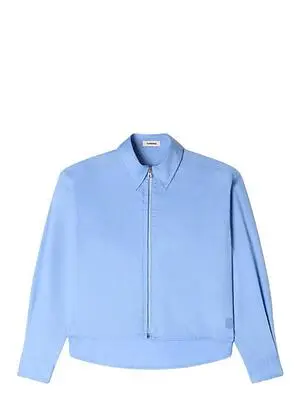 Sandro Logo-embroidered Zip-up Cropped Shirt - Blue