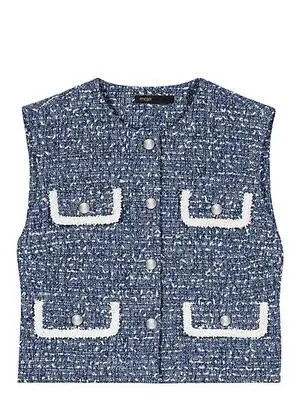 Maje Boxy-fit Tweed Vest - Blue