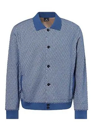 Paul Smith Polo-collar Printed Knitted Cardigan - Blue