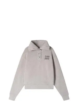 Sandro Logo-embroidered Split-neck Cotton-blend Sweatshirt - Grey