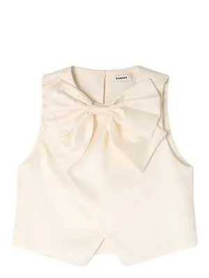 Sandro Bow-appliqué Cropped Satin Top - Ecru