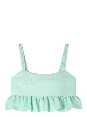 Sandro Floral Jacquard Linen-blend Crop Top - Light Green