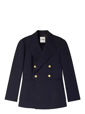 Sandro Slim-fit Double-breasted Wool-blend Blazer - Navy Blue