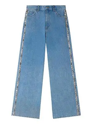 Sandro Straight-leg Rhinestone-trim Denim Jeans - Blue Jean