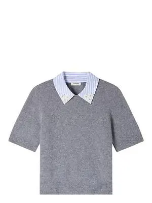 Sandro Detachable-collar Short-sleeved Wool Jumper - Grey