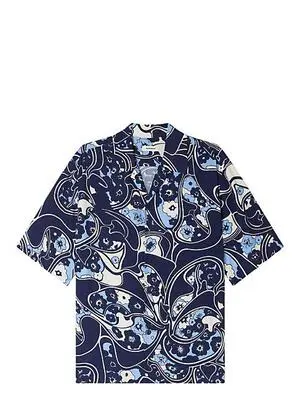 Sandro Retro-print Short-sleeved Woven Shirt - Navy Blue
