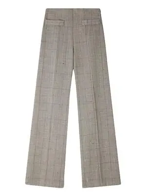 Sandro Check-print Wide-leg Wool-blend Trousers - Greige