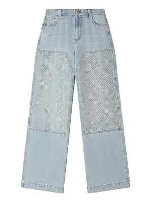 Sandro Straight-leg Crystal-embellished Denim Jeans - Light Bu Jean