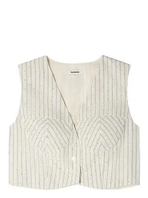 Sandro Striped Cropped Woven Top - Ecru