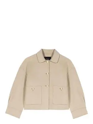 Maje Pleated-back Short Wool Jacket - Beige