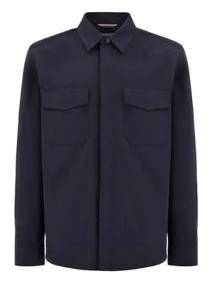Canali Navy Relaxed Fit Pure Cotton Overshirt - Blue