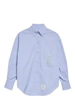 Thom Browne Crest Embroidered Oversize Cotton Poplin Button-down Shirt - Light Blue