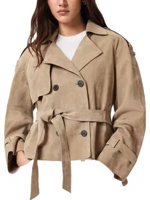 ALLSAINTS Reed Suede Trench Jacket - Taupe Brown