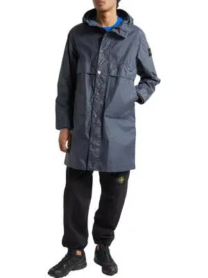 Stone Island Waxed Long Parka - Navy Blue