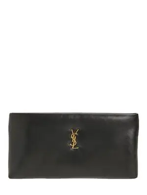 Saint Laurent Calypso Long Leather Pouch Clutch - Noir