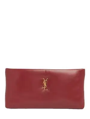 Saint Laurent Calypso Long Leather Pouch Clutch - Rouge Merlot