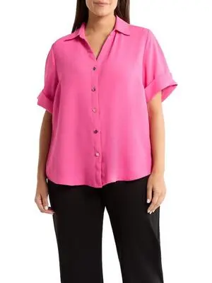 Anne Klein Crepe Button-up Shirt - Pink Berry