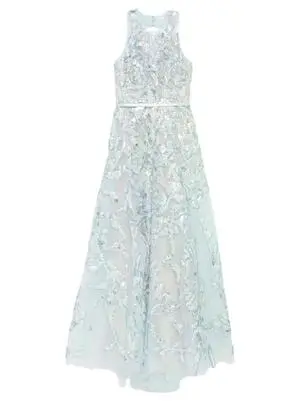 SAIID KOBEISY Embroidered Tulle Long Dress - Blue