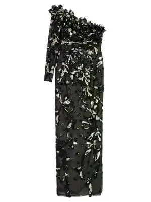 SAIID KOBEISY One-shoulder Embroidered Tulle Dress - Black