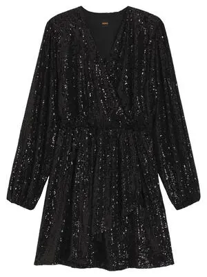 BOSS Sequin Wrap Dress - Black
