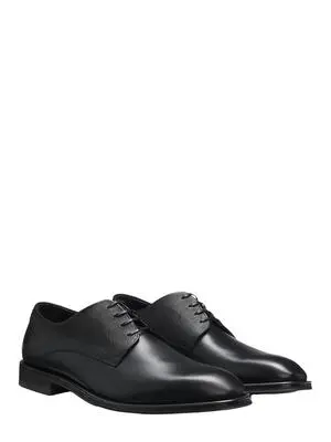 BOSS Textured And Smooth Leather Derby Shoes - Black