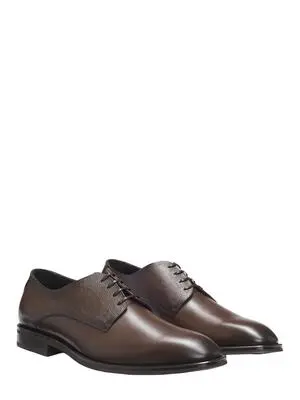 BOSS Textured And Smooth Leather Derby Shoes - Dark Brown