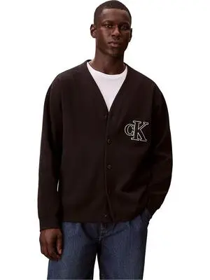 Calvin Klein Monogram Relaxed Fit Cardigan - Black
