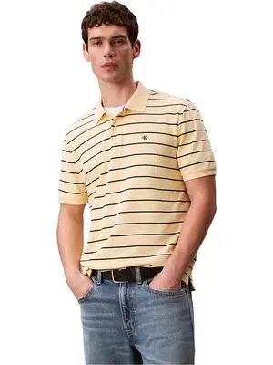 Calvin Klein Cotton Pique Stripe Classic Polo Shirt - Anise Flower
