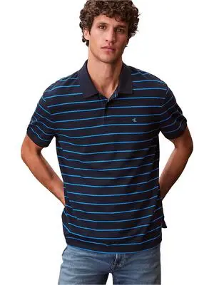 Calvin Klein Cotton Pique Stripe Classic Polo Shirt - Dark Sapphire