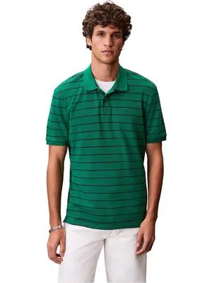 Calvin Klein Cotton Pique Stripe Classic Polo Shirt - Enchanted Forest