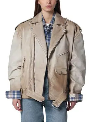GOLDEN GOOSE Leather Phoebe Jacket - Beige