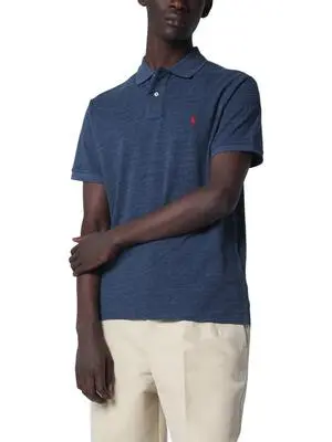 Polo Ralph Lauren Navy Mélange Cotton Custom Slim-fit Polo Shirt - Blue