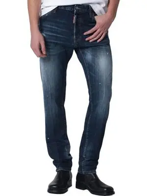 Dsquared2 Washed Teddy Jeans With Paint Splatters - Blue