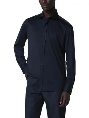 Brunello Cucinelli Navy Silk And Cotton Shirt - Blue