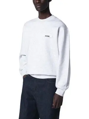 Jacquemus Cotton Fleece Crewneck Sweatshirt With Gros Grain Logo - Grey