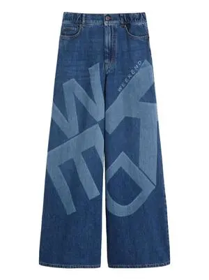 Max Mara Laser-cut Logo Authentic Cotton Denim Jeans - Navy