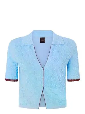 Pinko Cropped Jacquard Polo Cardigan With Contrasting Trims - Blue