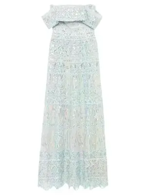 SAIID KOBEISY Beaded Tulle Gown - Blue