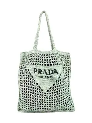 Prada Triangle Logo Raffia Tote Bag - Green