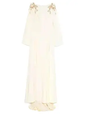 SAIID KOBEISY Embellished Crepe Kaftan - Neutrals