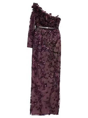 SAIID KOBEISY Embroidered Tulle One-shoulder Gown - Purple