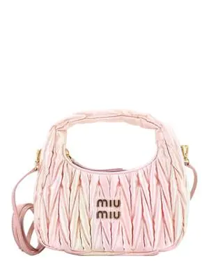 Miu Miu Wander Matelassé Satin Mini Hobo Bag - Pink