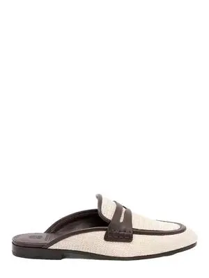 Brunello Cucinelli Raffia Mules With Leather Trim - Neutrals